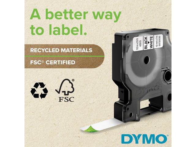 Kjøp Tape DYMO D1 12mm x 7m sort/hvit